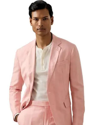 Ralph Lauren Hadley Hand-Tailored Silk-Linen Jacket Crystal Rose