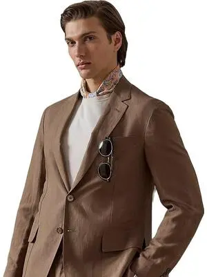 Ralph Lauren Hadley Hand-Tailored Silk-Linen Jacket Espresso