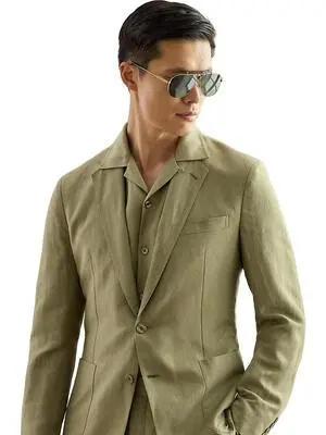 Ralph Lauren Hadley Hand-tailored Silk-linen Jacket - Fern Green