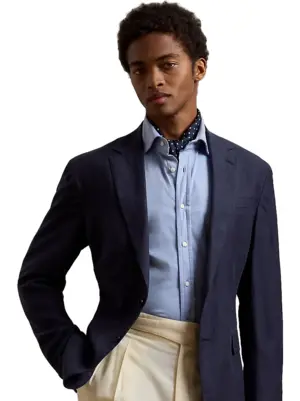 Ralph Lauren Hadley Hand-Tailored Silk-Linen Jacket Navy