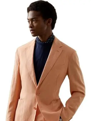 Ralph Lauren Hadley Hand-Tailored Silk-Linen Jacket Washed Orange Poppy