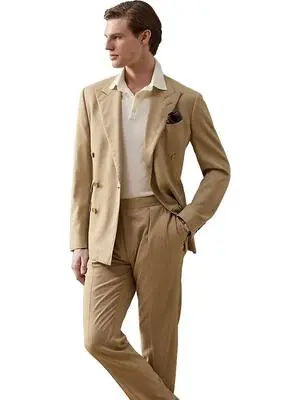 Ralph Lauren Gregory Hand-Tailored Wool Suit Trousers Classic Tan