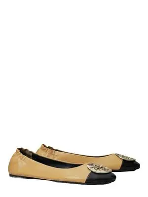 Tory Burch Claire Cap-toe Ballet Flat - Ginger Shortbread/black