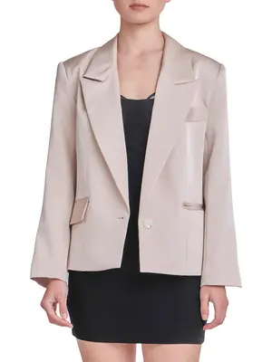 GREY LAB Grey Lab One-Button Satin Blazer Beige