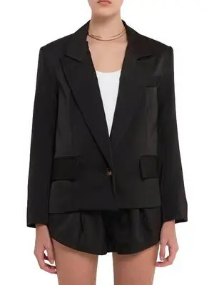 GREY LAB One-button Satin Blazer - Black