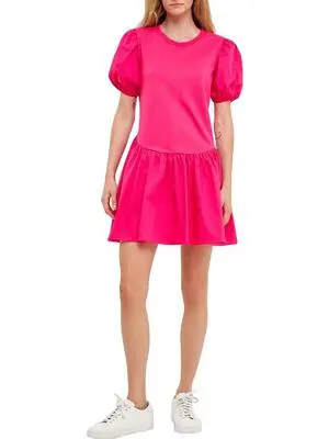English Factory Mixed Media Mini Dress - Fuchsia