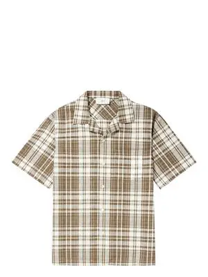 Mr P. Camp-collar Checked Textured-cotton Shirt - Brown