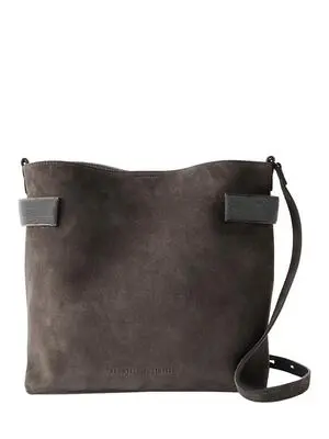 Brunello Cucinelli Bead-embellished Suede Shoulder Bag - Brown