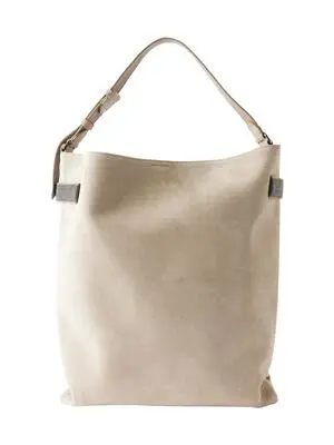 Brunello Cucinelli Bead-embellished Suede Shoulder Bag - Neutrals