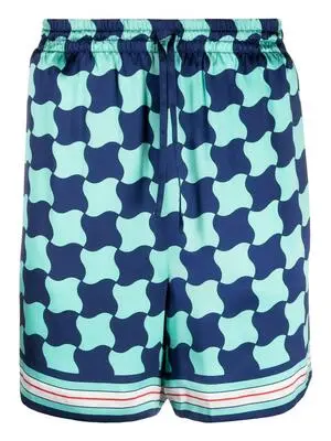 Casablanca Pool Tile Printed Silk Shorts - Blue
