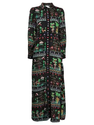 HAYLEY MENZIES Printed Maxi Shirt Dress - Black