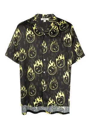PHIPPS Oversized Smiley-print Bowling Shirt - Black