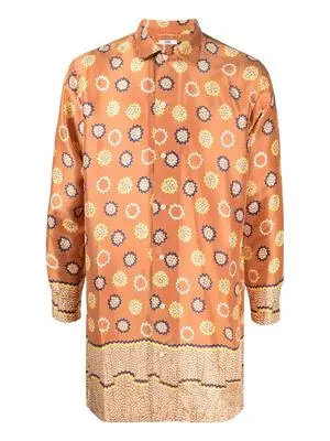 BODE All-over Graphic Print Silk Shirt - Brown