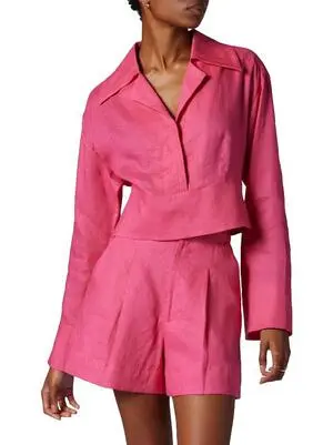 Equipment Beatrix Linen Crop Shirt - Raspberry Sorbet
