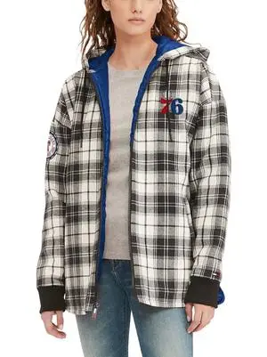 Tommy Hilfiger Philadelphia 76ers Plaid Zip-up Hoodie - Black
