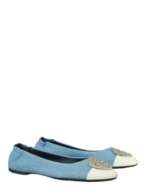 Tory Burch Claire Cap-Toe Ballet Flat Jeans/blanc