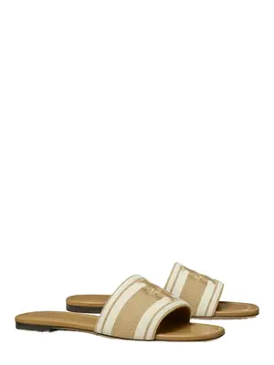 Tory Burch Tory Burch Double T Jacquard Slide Sandals Cammello / Ash