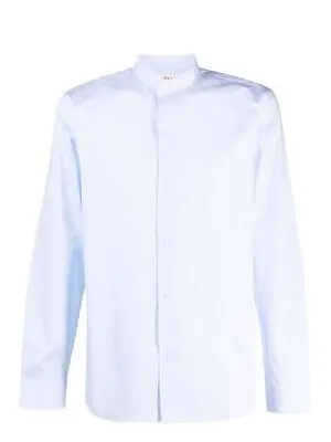 FURSAC Collarless Long-sleeve Cotton Shirt - Blue