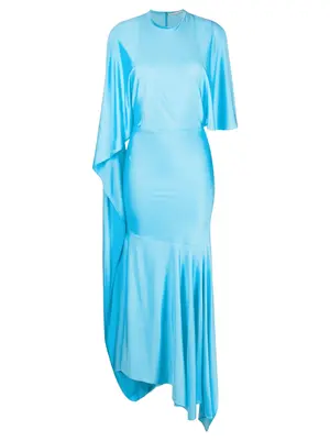 Stella McCartney Cape-sleeve Asymmetric Maxi Dress - Blue