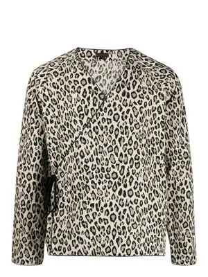 CLOT Leopard-print V-neck Shirt - Green