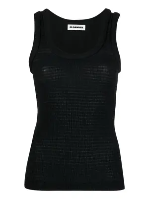 JIL SANDER Shirred Tank Top - Black