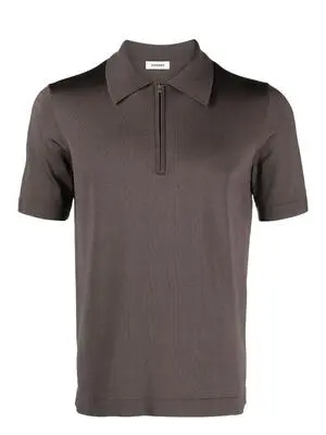 Sandro Zip-up Knit Polo Shirt - Brown