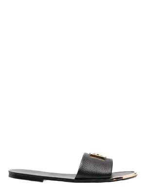 Dkny Logo-plaque Faux-leather Slides - Black