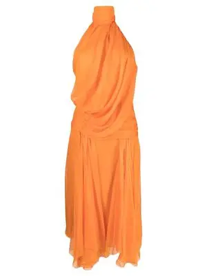 Alberta Ferretti Halterneck Draped Silk-chiffon Midi Dress - Orange