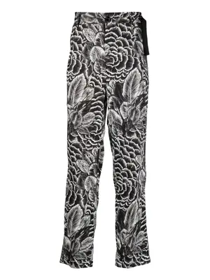 4SDESIGNS Floral-print Slim-cut Trousers - Black