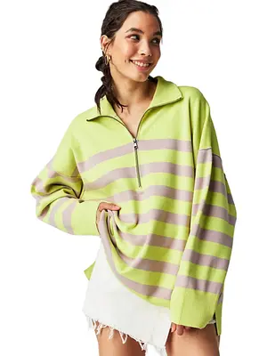 Free People Coastal Stripe Pullover Lime Daiquiri Combo