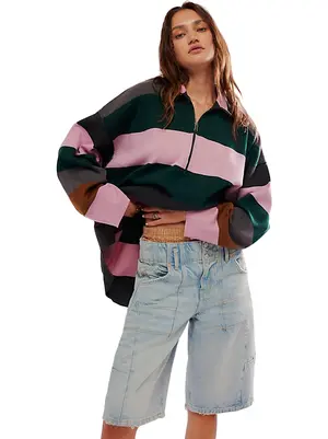 Free People Coastal Stripe Pullover Pine Grove Combo
