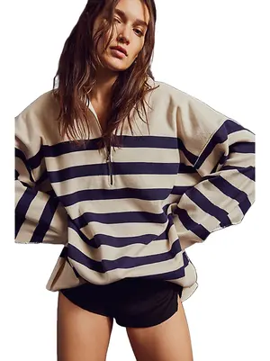 Free People Coastal Stripe Pullover White