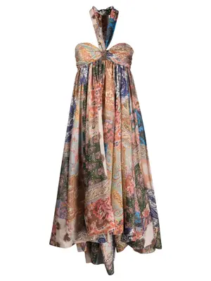 Zimmermann Devi Paisley-print Halterneck Dress - Neutrals