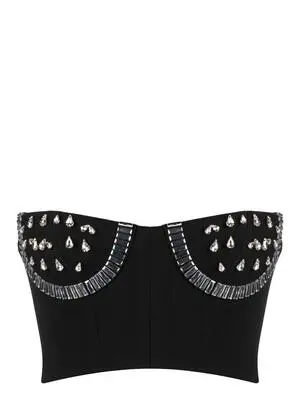 AREA Crystal-embellished Bustier Top - Black