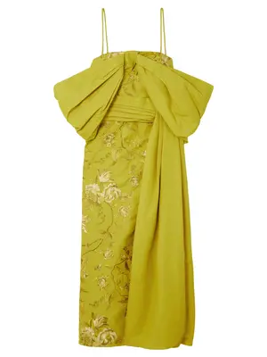 Erdem Evora Draped Taffeta And Embroidered Cotton-faille Dress - Yellow