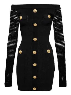 Balmain Off-shoulder Knit Minidress - Black