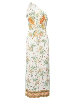 Poupette St Barth Printed One-shoulder Kaftan - Green