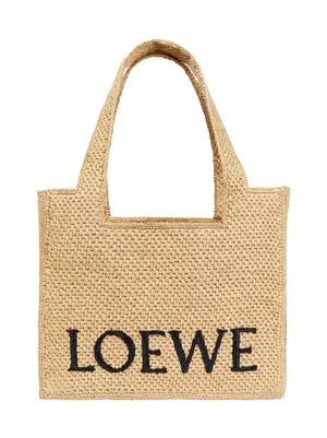 Loewe Paula's Ibiza Medium Raffia Tote Bag With Logo - Beige