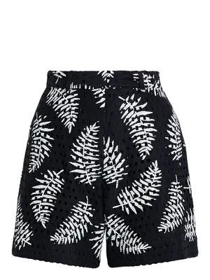 Oscar De La Renta Printed Cotton Macramé Shorts - Black