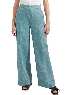 HOBBS LONDON Mirabel Linen Wide Leg Pants - Lagoon Green