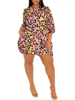 BUXOM COUTURE Leopard Print Dress With Bubble Hem Pink Multi