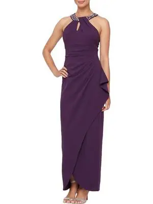 SL FASHIONS Crystal Embellished Halter Neck Tulip Maxi Dress - Spl