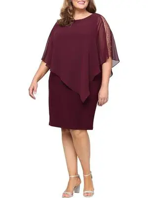 SL FASHIONS Embellished Sheath Dress With Chiffon Overlay - Fig