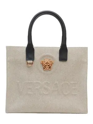 Versace Small La Medusa Logo Canvas Tote - Rope Black-versace Gold