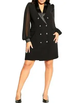 City Chic Tuxe Seduction Long Sleeve Dress - Black