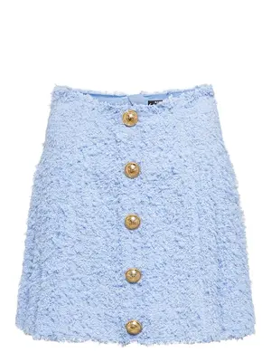 Balmain Bouclé Mini Pleated Skirt - Blue