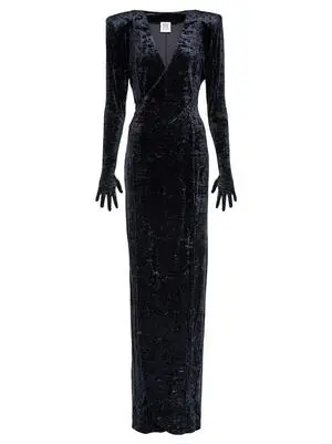 Vetements Velvet Maxi Dress With Gloves - Black
