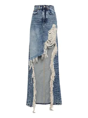 Vetements Distressed Denim Maxi Skirt - Blue