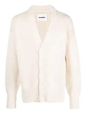 JIL SANDER Embroidered-logo Cotton Cardigan - Neutrals