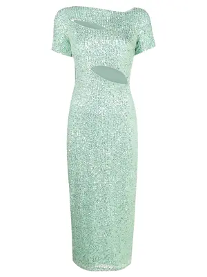 GLORIA COELHO Sequin-embellished Cut-out Midi Dress - Green